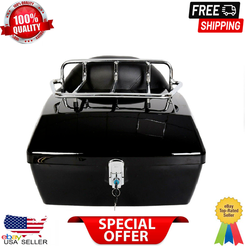 Hard Motorcycle Trunk Luggage Case Tail Box W/Backrest For Harley ...