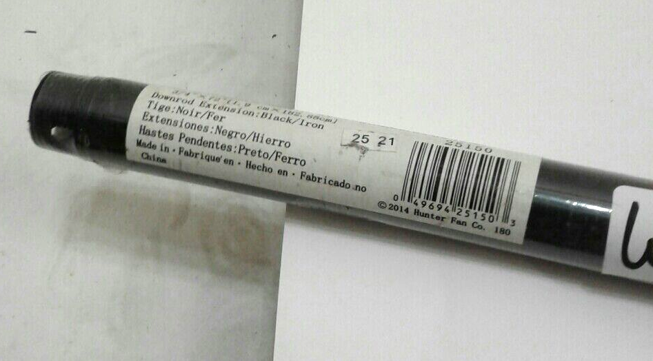 Hunter Accessory 25150 Ceiling Fan DownRod Extension Black Iron 3/4" x ...