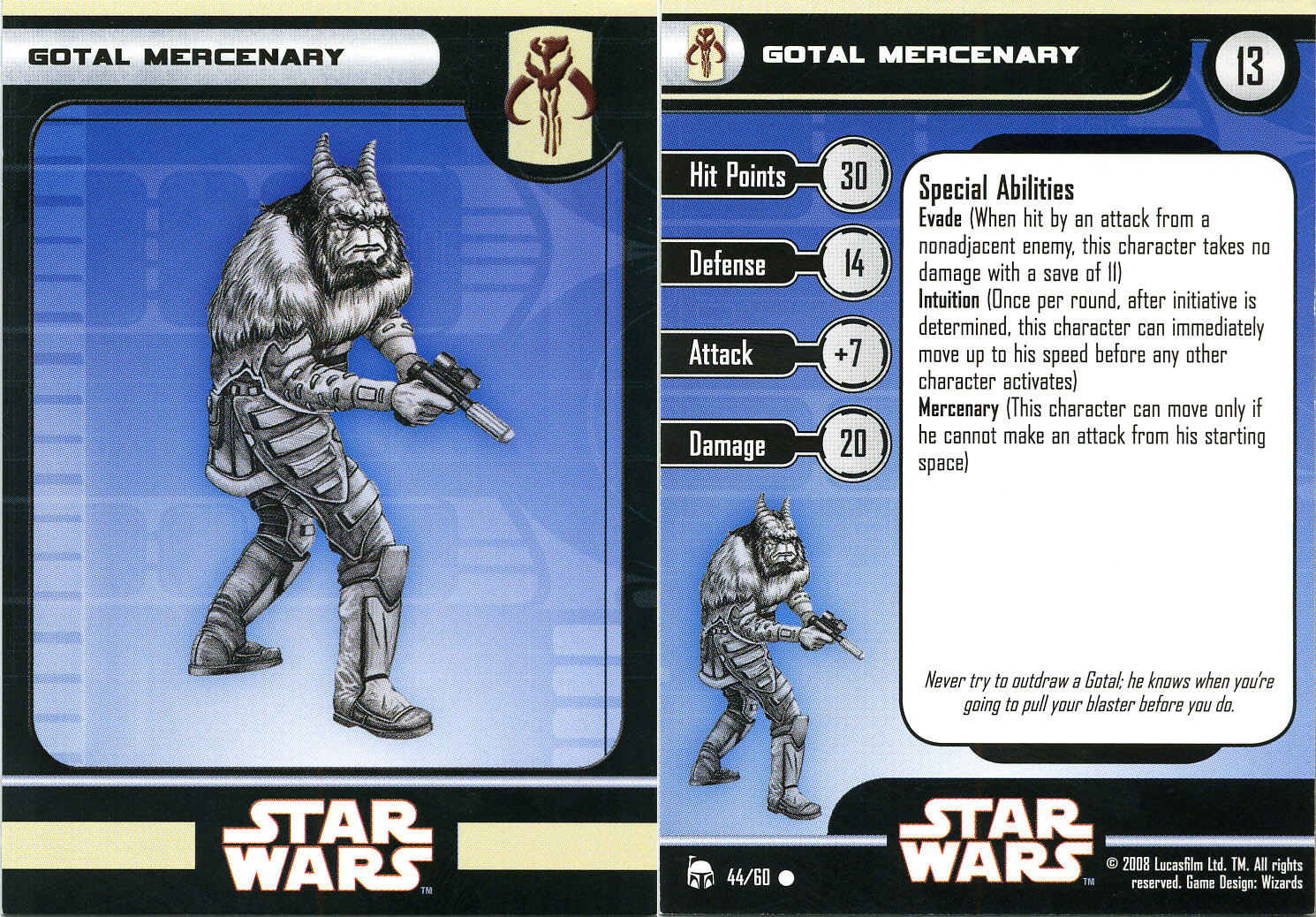 Star Wars Miniatures Legacy of the Force GOTAL MERCENARY #44 card ...