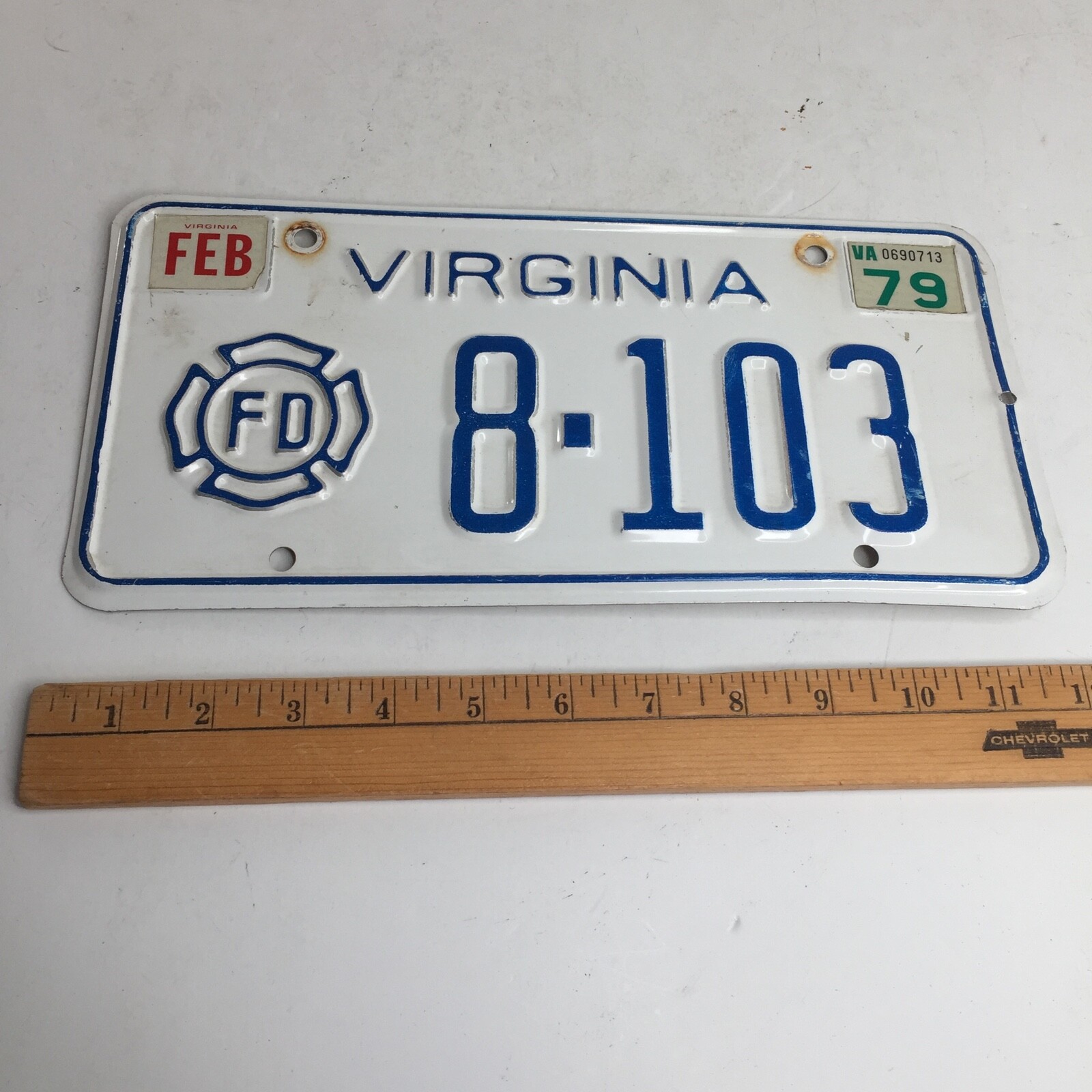 Vintage 1979 Virginia Fire Department License Plate - Stamped FD Logo ...