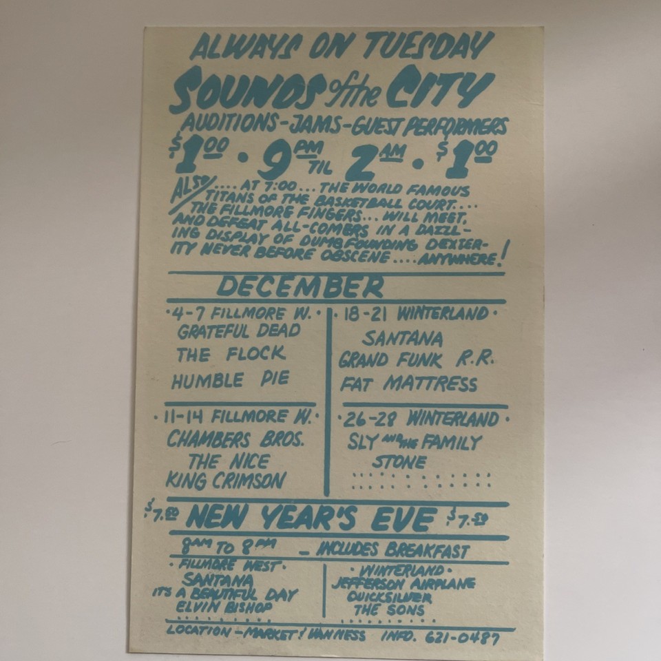 Bill Graham BG Postcard 206 Fillmore West David Singer Art 12/11-14/ ...