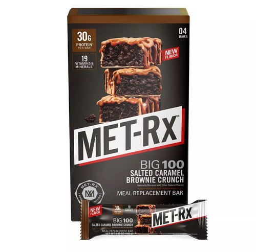 3 Boxes of MET-Rx Big 100 High Protein Meal Bars Salted Caramel Brownie ...