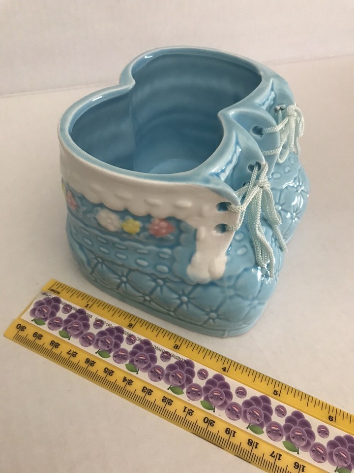 Ceramic Laced Light Blue Baby Bootie Nursery Planter Rare | eBay