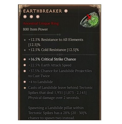 Diablo 4 Season 11 Earthbreaker 4GA 28% Unique Ring Druid Equipment ...