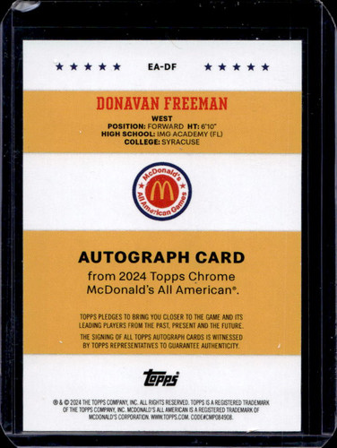 2024 Topps Chrome McDonald's Donavan Freeman Event Auto #EA-DF | eBay