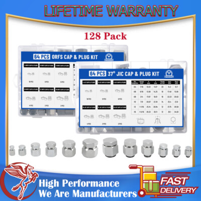 128 Pack JIC and ORFS Hydraulic Cap and Plug Hose Tube and Pipe Cap and ...