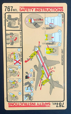 TWA Trans World Airlines Boeing 767 INTL Safety Card - 12/84 | eBay