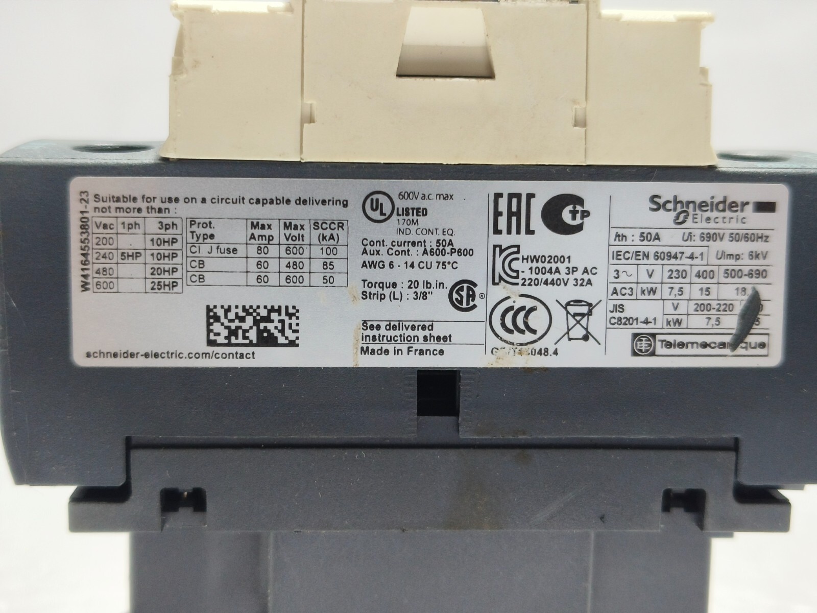 Schneider LC1D32P7 Contactor 50A (230V 50/60Hz) (Free Ship By Fedex/Dhl ...