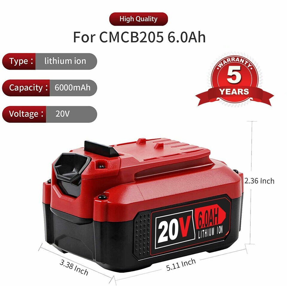 2Pack 20V For Craftsman V20 20 Volt 6.0 Li-ion Battery CMCB205 CMCB204 ...