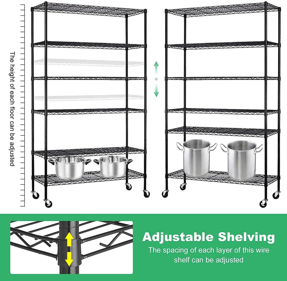 6-Tier Wire Shelving Unit NSF Metal Shelf Rack Heavy Duty Capacity 18 ...
