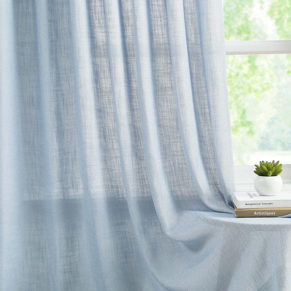 Dusty Blue Bailey Pinch Pleated Semi Sheer Curtains 95 Inches Long ...