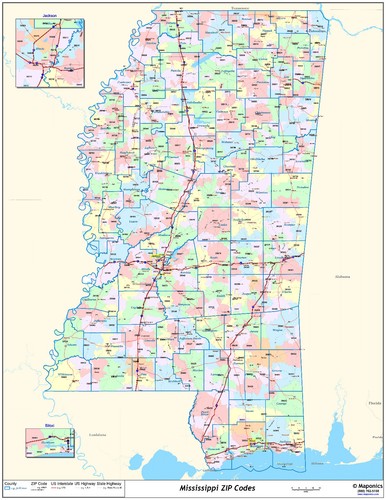 Mississippi State Zipcode Laminated Wall Map | eBay