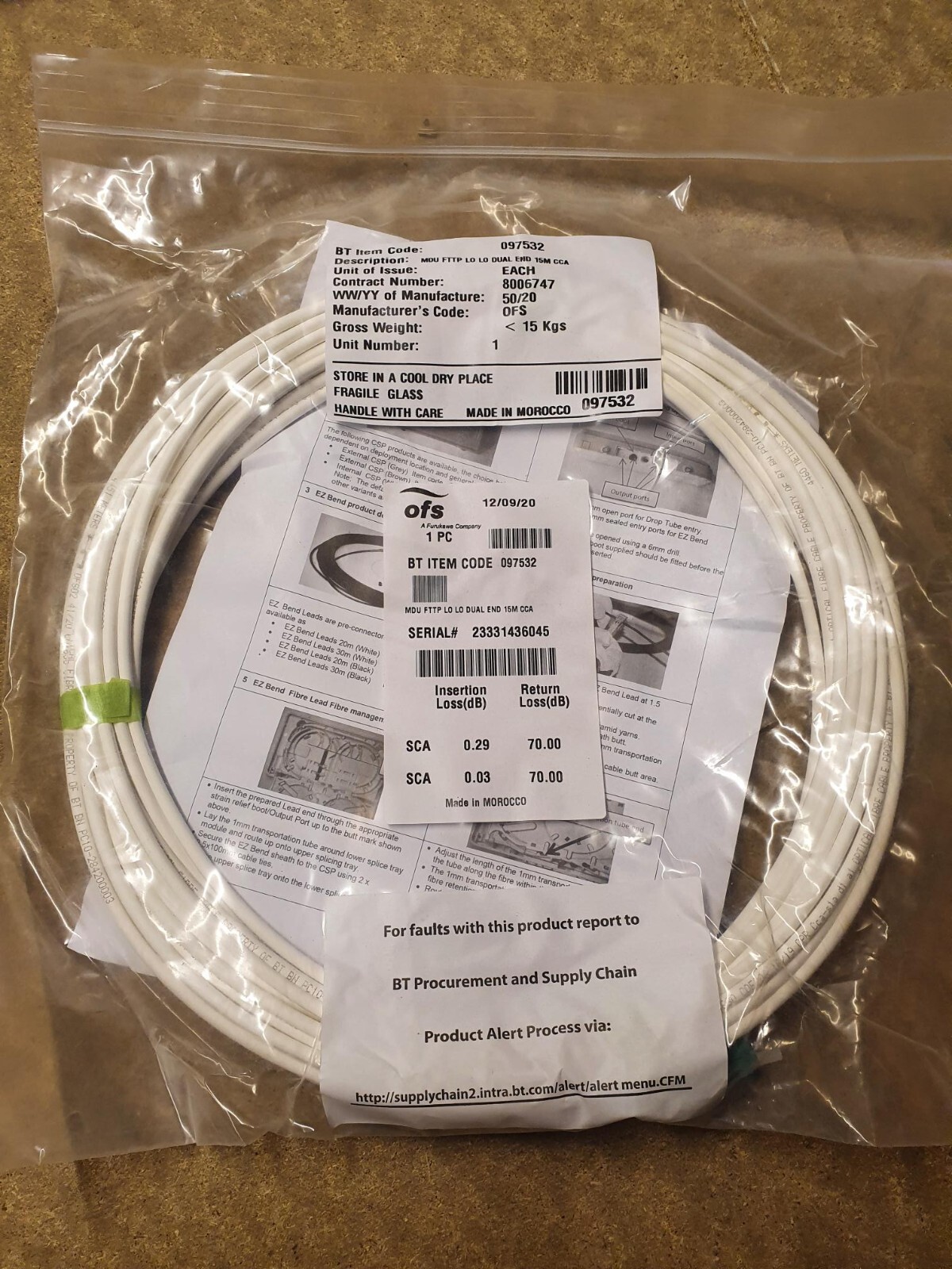 OFS Fibre Optic Cable MDU FTTP LO LO Dual End 15m CCA Item Code 097532 ...