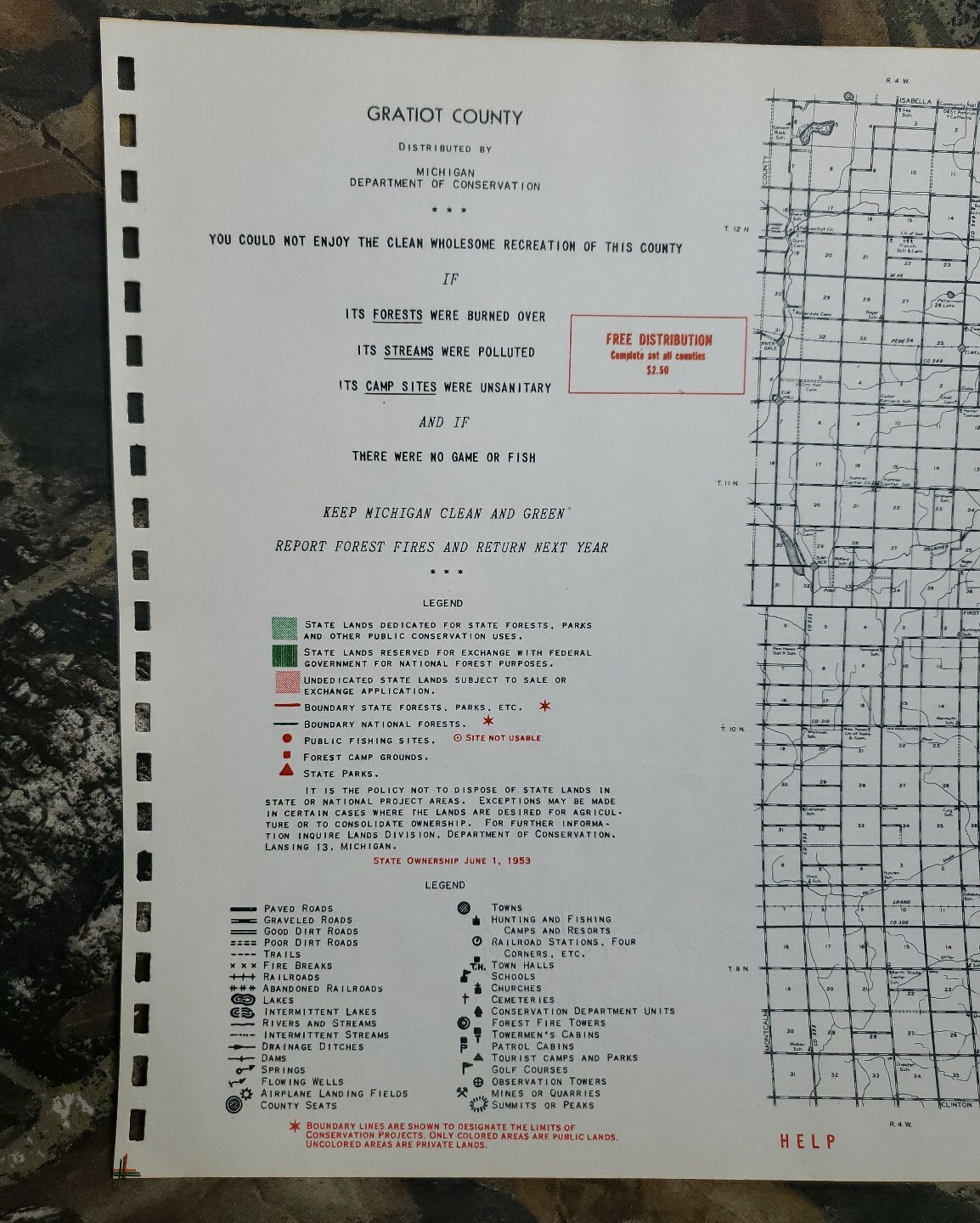 Vtg 1953 Gratiot County Michigan Dept Conservation Plat Maps | eBay