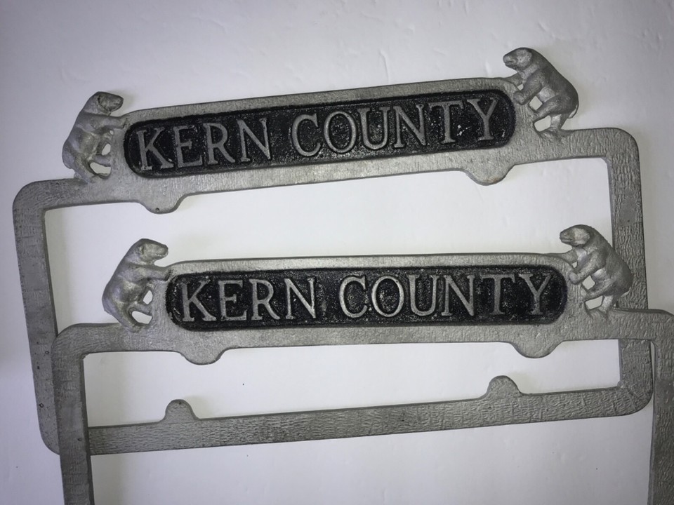 Rare PAIR 1930s Kern County License Plate Frames California Bear Logo ...
