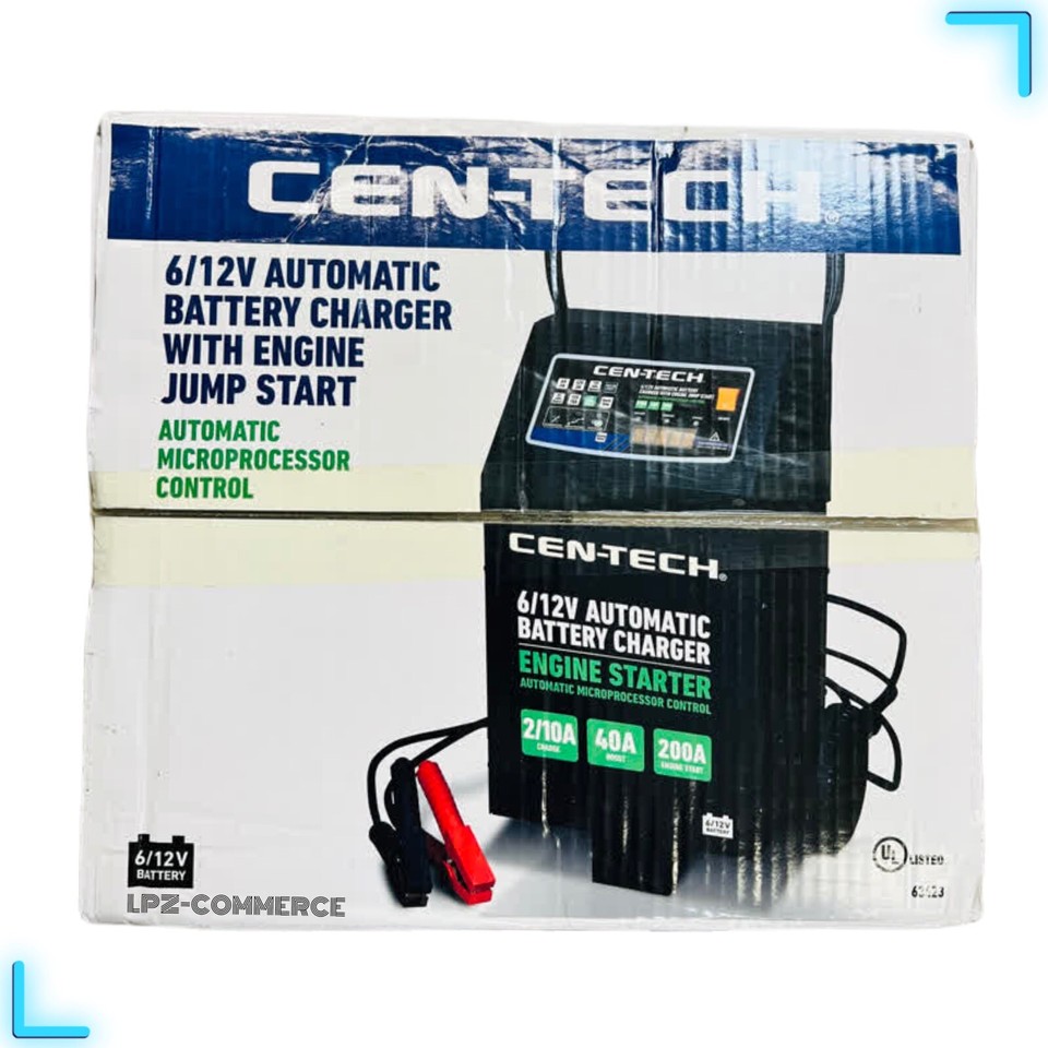 CEN-TECH 2/10/40/200A 6/12V Automatic Battery Charger with Engine Jump ...