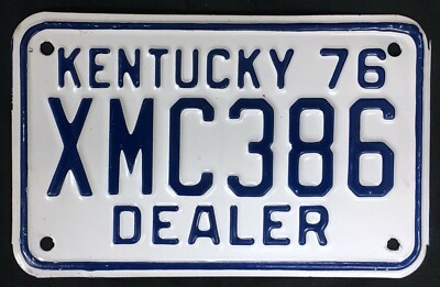Vintage Kentucky 1976 Motorcycle Dealer License Plate XMC386 Very Good ...