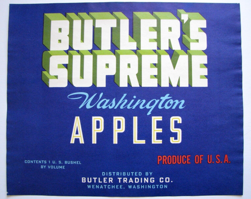 Original BUTLER'S SUPREME apple crate label Butler Trading Co ...