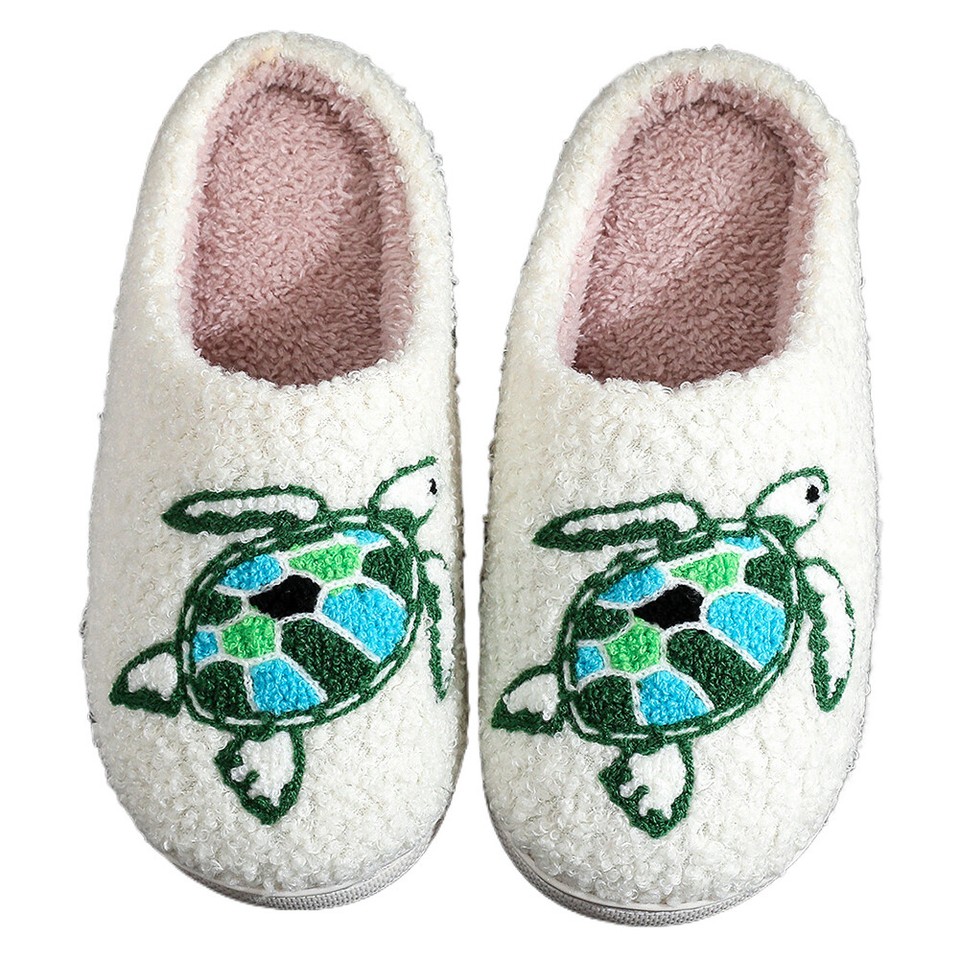Plush Turtle Slippers Fuzzy Indoor Slippers Cute Closed Toe Slippers ...