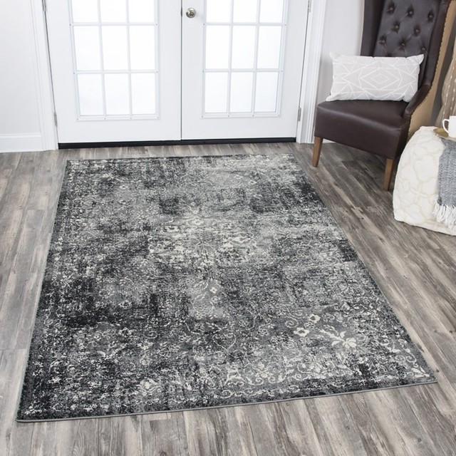 Dark Gray Distressed Medallion Grey Traditional Vintage Area Rug ~ 6'7 ...