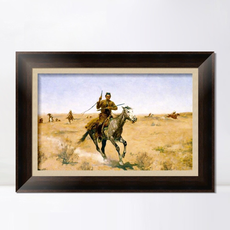 Framed Canvas Giclee Print The Flight by Frederic Remington Wall Art ...