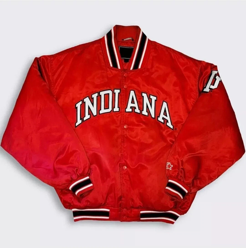Men's 90s Indiana Hoosiers Red Satin Bomber Jacket Varsity Style ...