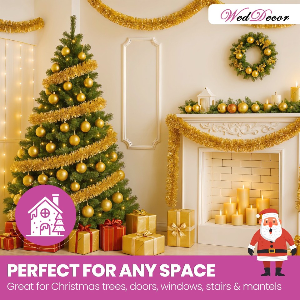 2M Tinsel Chunky Christmas Tree Decoration Home Xmas Thin Garland Chose ...