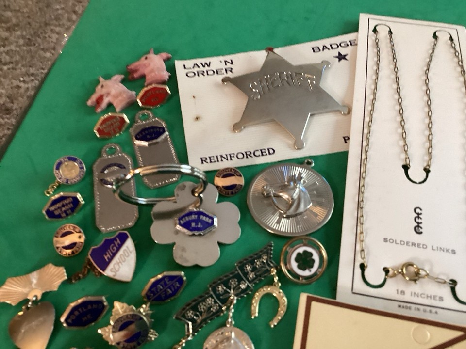 1940-60 Era~lot of Bracelets, Tokens, Charms, Souvenir Pins, Sheriff ...
