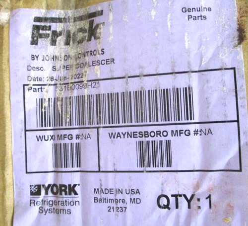 Frick Filter Super Coalescer 531B0099H21 48896LIN | eBay