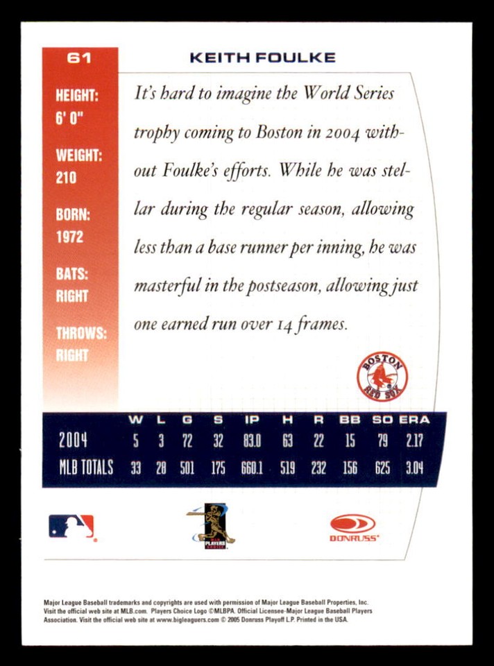2005 Donruss Team Heroes #61 Keith Foulke Boston Red Sox | eBay