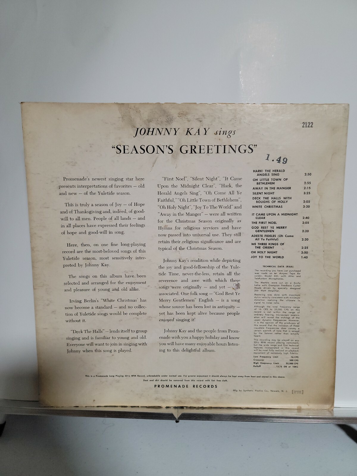 Johnny Kay ‎– Johnny Kay Sings Season's Greetings (Vinyl) | eBay