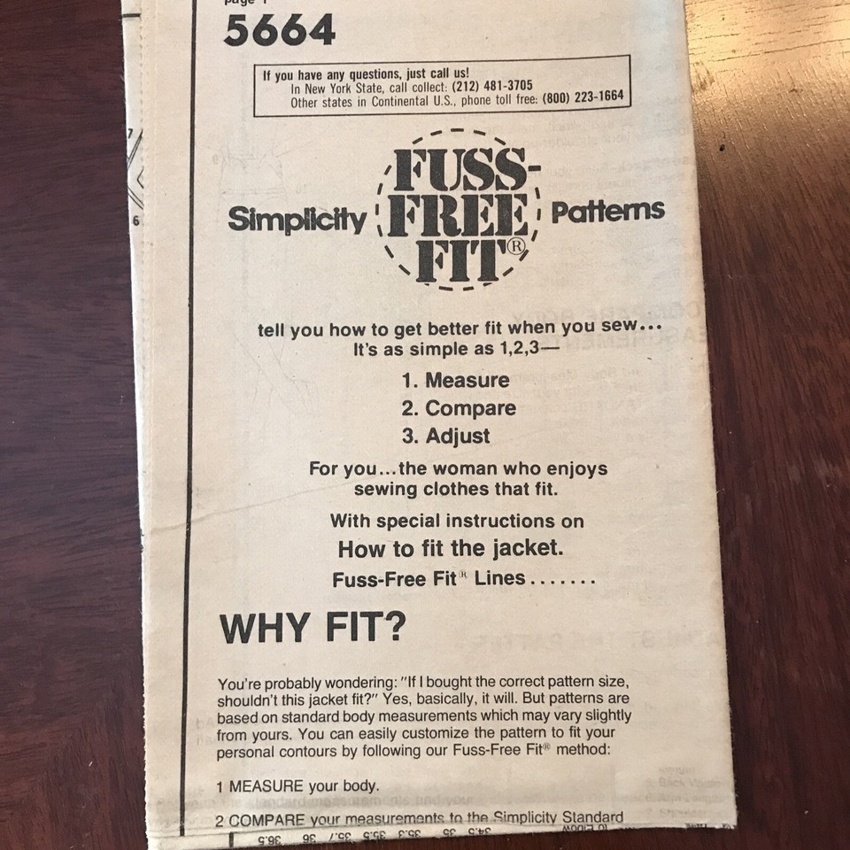 Simplicity 5664 Sewing Pattern Size16 Uncut 1982 Jacket Plaid Fuss Free ...