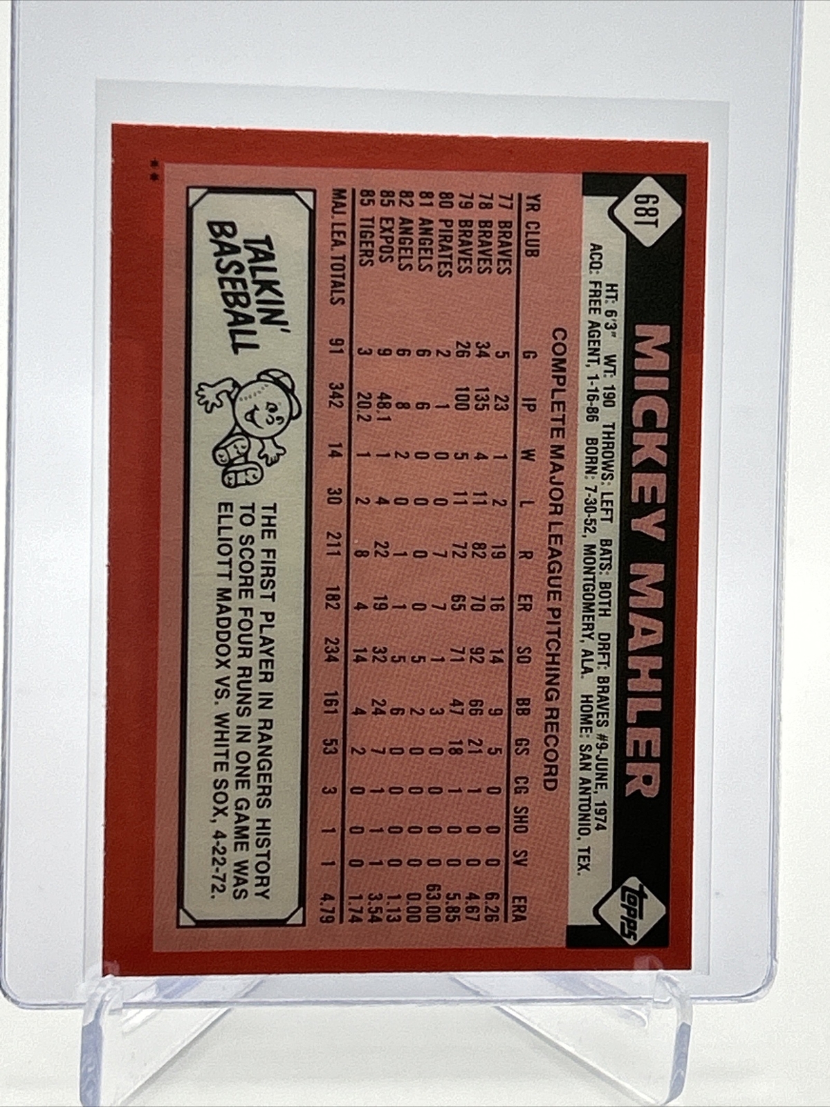 1986 Topps Traded - #68T Mickey Mahler for sale online | eBay
