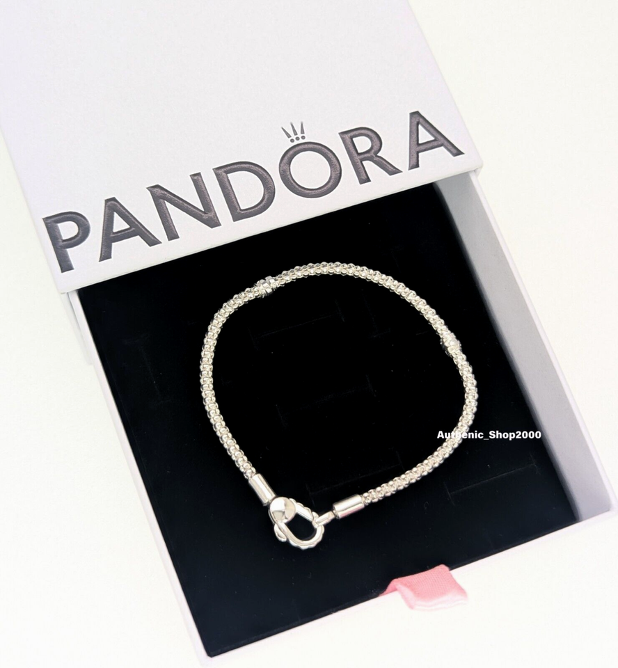 100% New PANDORA 925 Ale Silver Studded Clasp & Chain Charm Bracelet ...