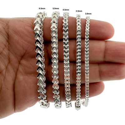 Real SOLID 925 Sterling Silver FRANCO Link Chain Bracelet 2.5MM-6.5MM ...