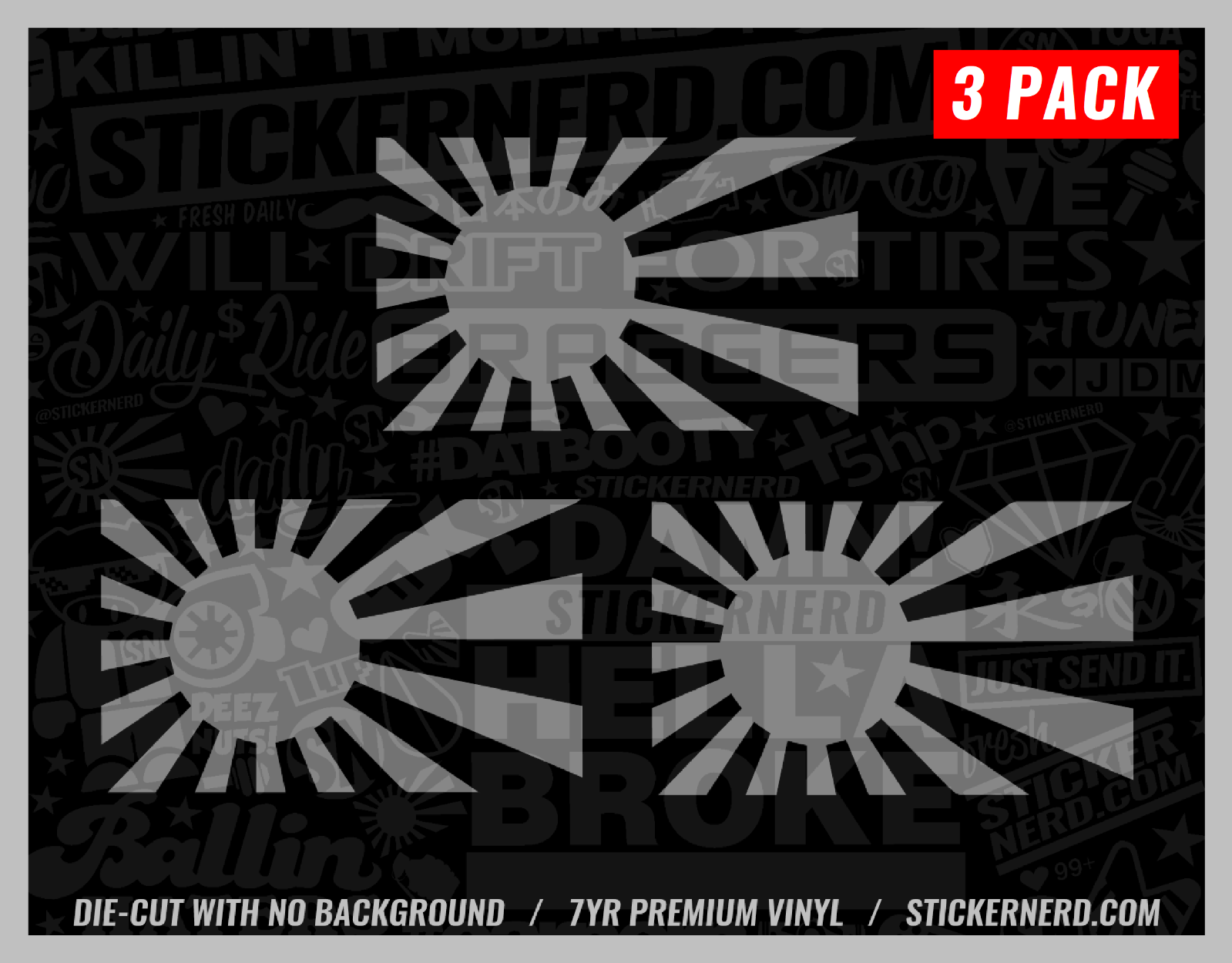 Japan Flag Rising Sun Stickers - 3 Pack - Vinyl Car Decals - Window JDM ...