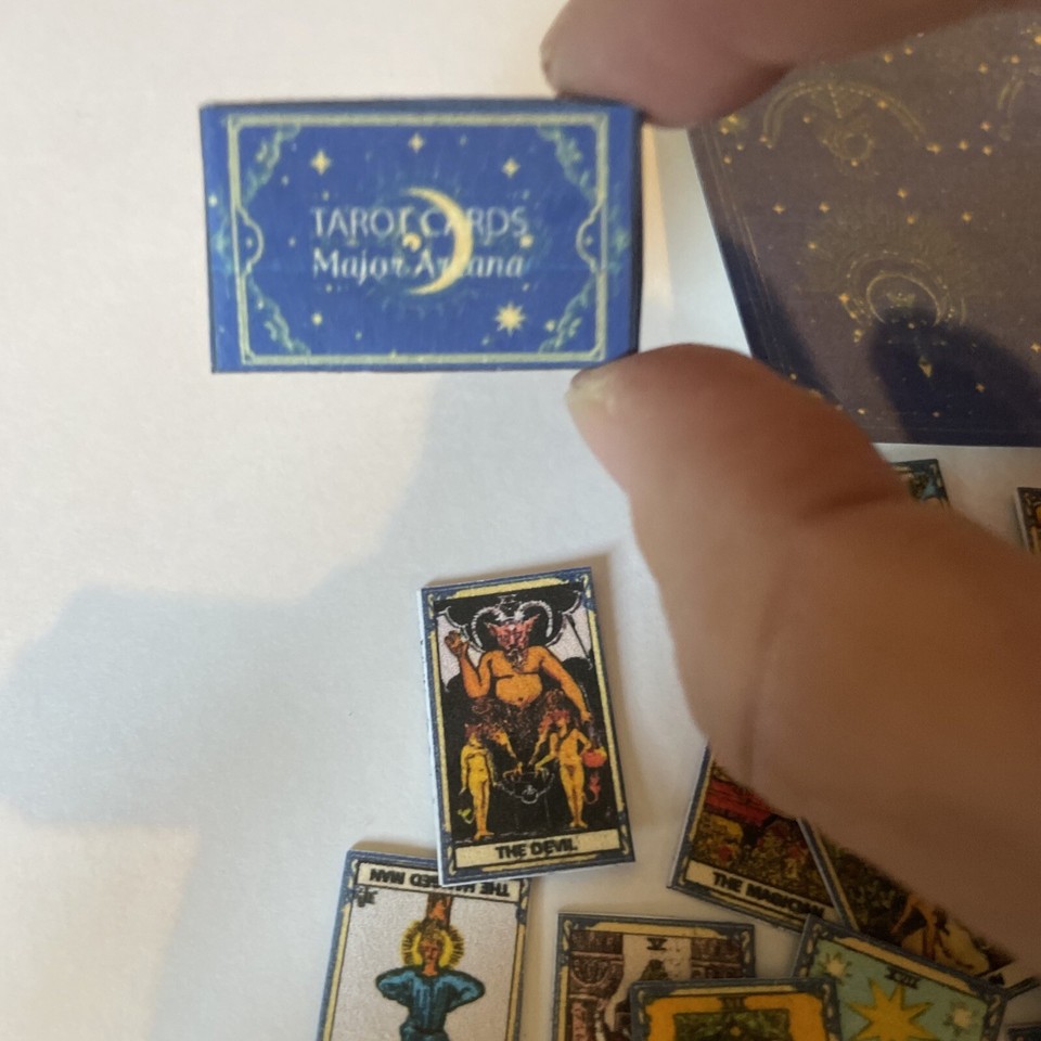 22 Miniature Tarot Card With Box Tarot Spread Mat Dollhouse Doll Size 1 ...