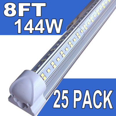 25 Pack 8FT LED Tube Light 144W LED Shop Warehouse Light Fixture Garage ...