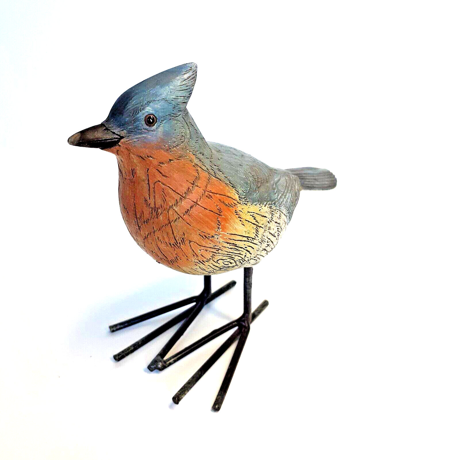 Vintage Bird Figurine Tufted Titmouse Hand Painted Songbird Metal Feet ...