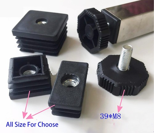 M8 Adjustable Table Feet & Threaded Tube Insert Sets For Square Tube ...