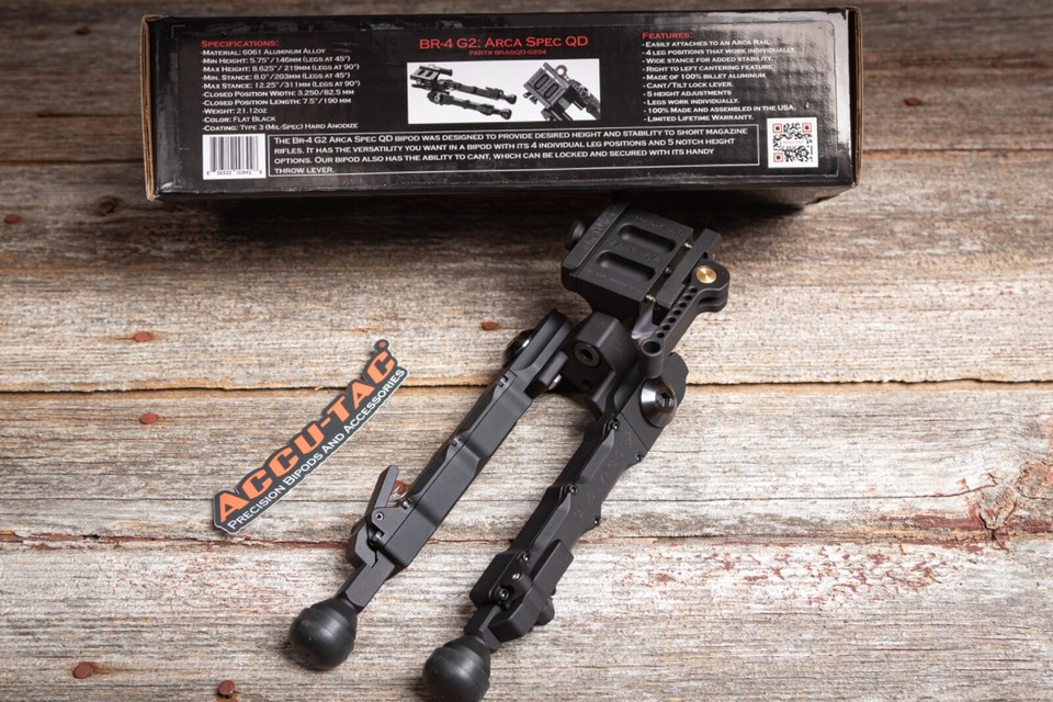 Accu-Tac Picatinny Quick Detach Black Finish Small Rifle Bipod (BR-4 G2 ...