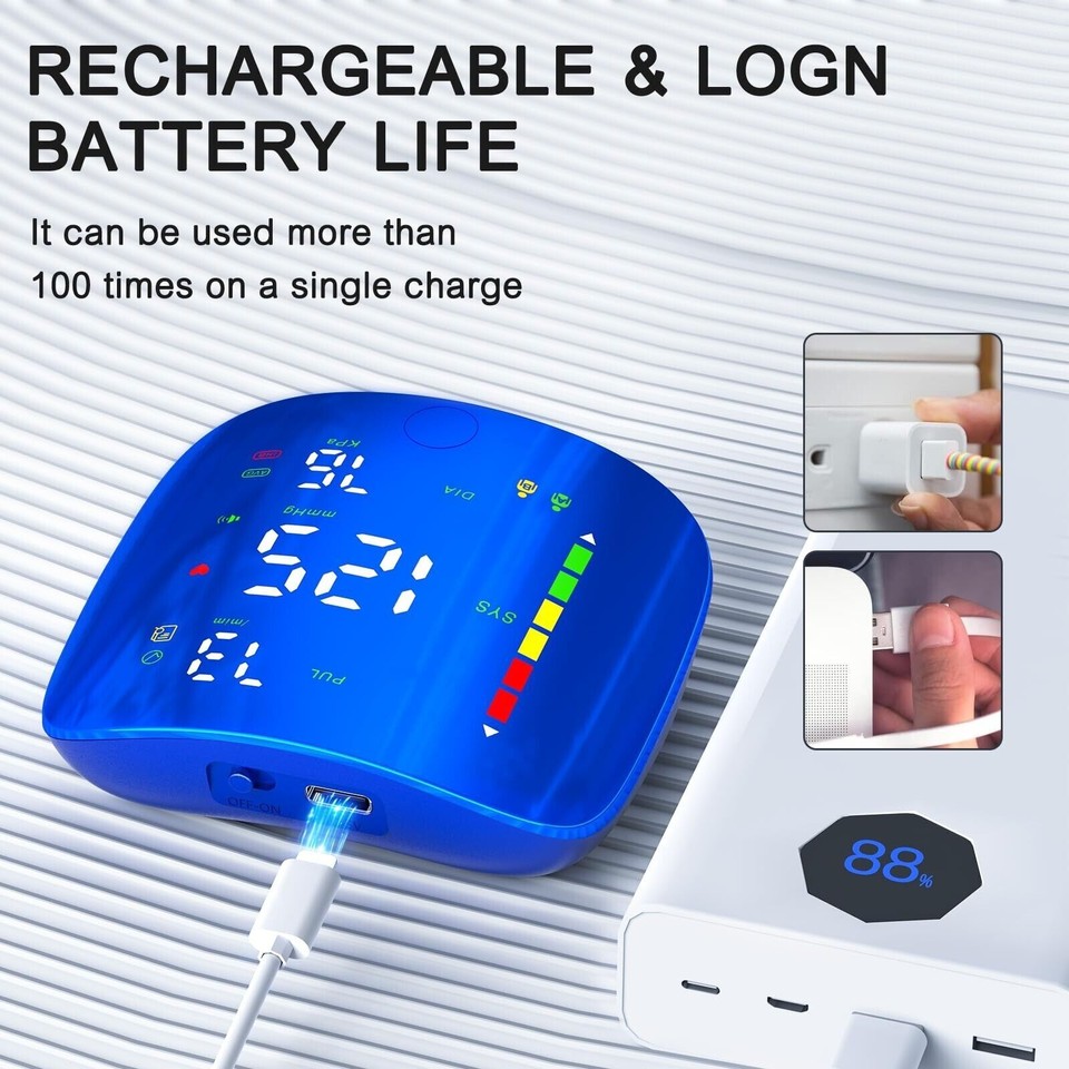 Rechargeable Wrist Blood Pressure Monitor LED Screen BP Machine - New ...