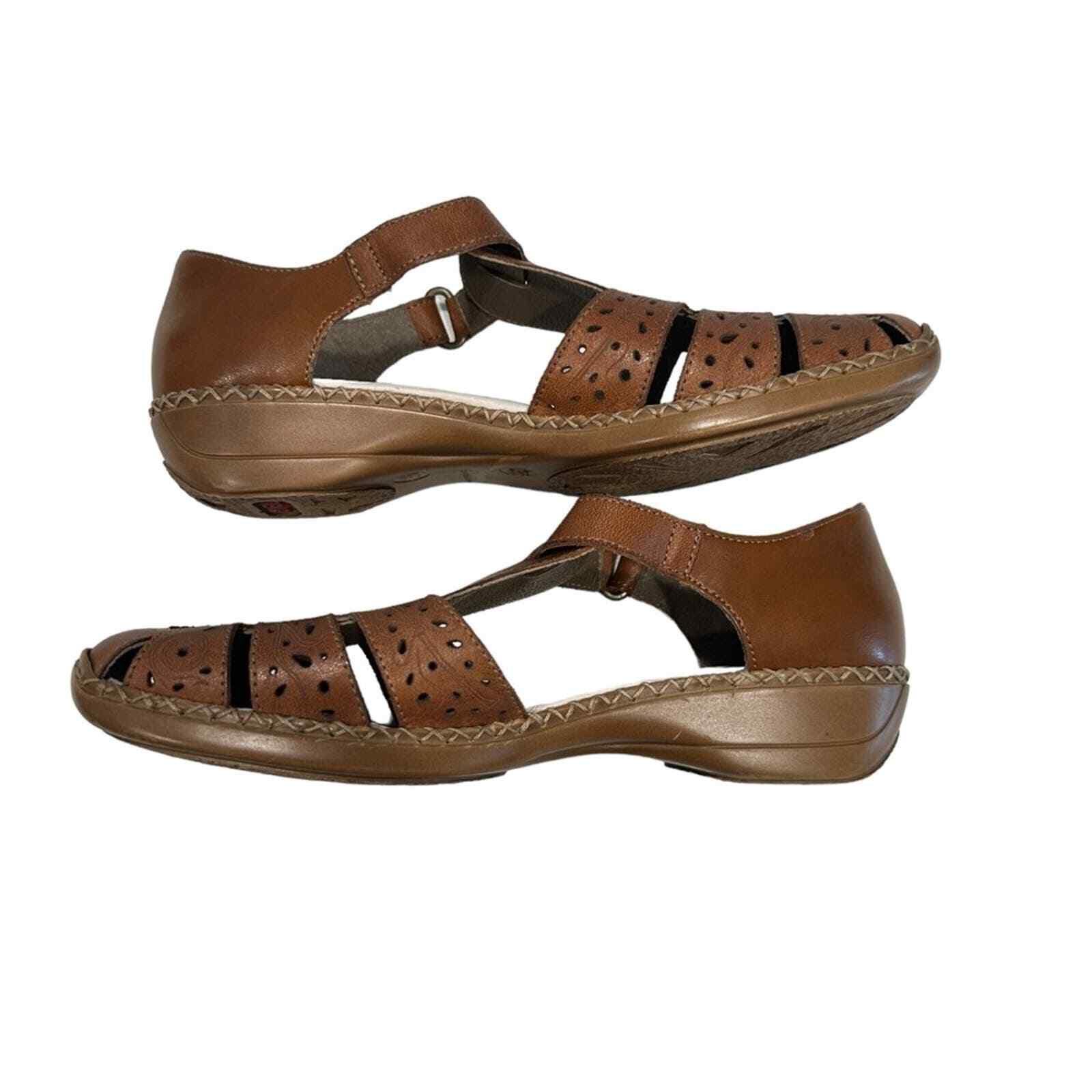 Rieker Antistress Brown Leather Sandals, 38 - Gem
