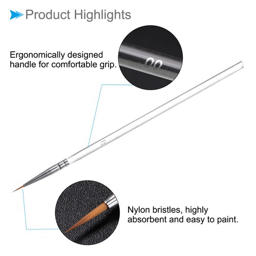 2pcs Detail Paint Brushes 00# 9mm Pointed Tip Nylon Painting Brush ...