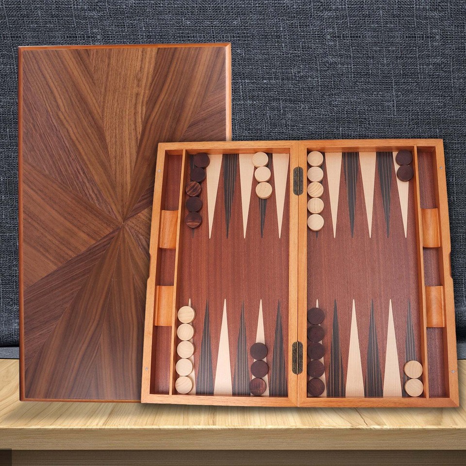 Classic 21" Large Wood Backgammon Board Game Set. Inlay Focus Board w ...