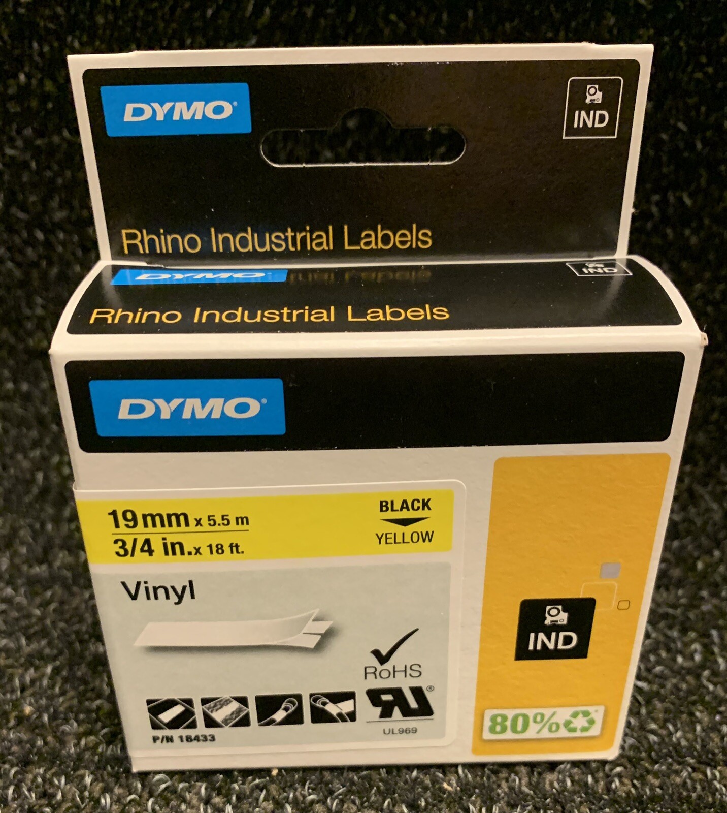 Dymo Vinyl Labels 3/4"x18ft Black/Yellow 18433 (2 Pack) 71701184337| eBay