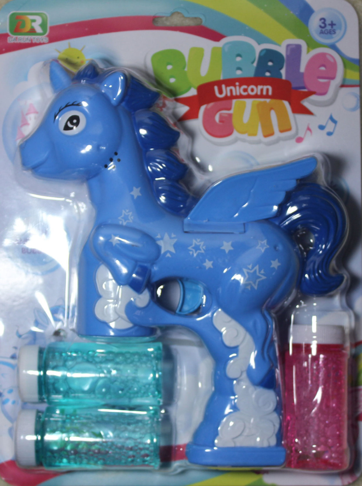 BLUE Unicorn Bubble Gun Blower Blaster with Flashing LED Lights & Music ...