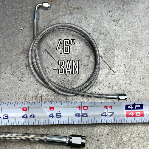 46" Stainless Steel Braided Hydraulic Line (-3AN 90 Degree to -3AN ...