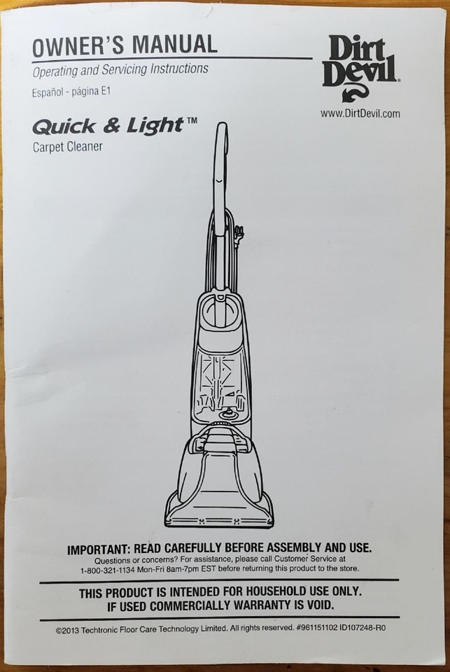 DIRT DEVIL FD50010 QUICK & LIGHT CARPET CLEANER SHAMPOO - READ | eBay