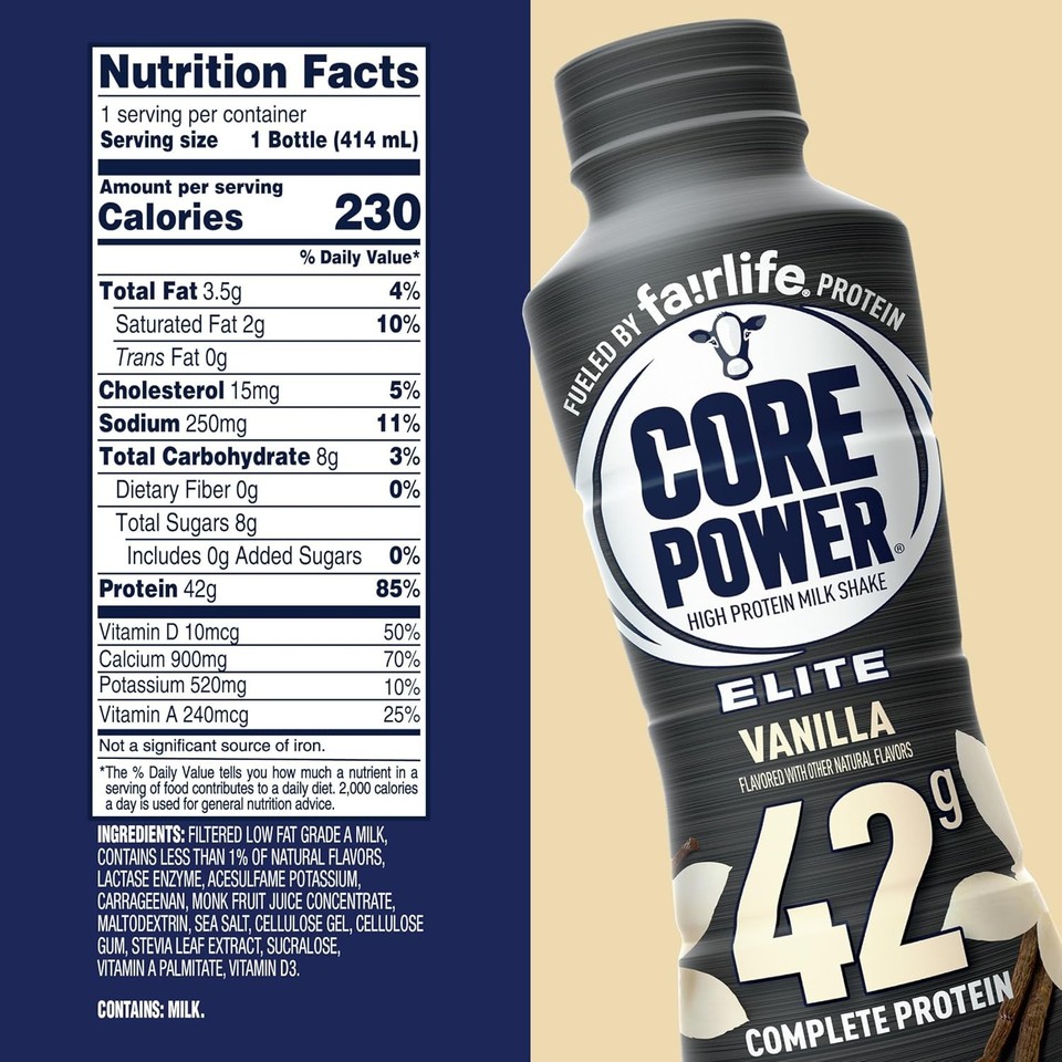 Core Power Elite High Protein Shake (42g), Vanilla, 14 Fl oz Pack of 10 ...
